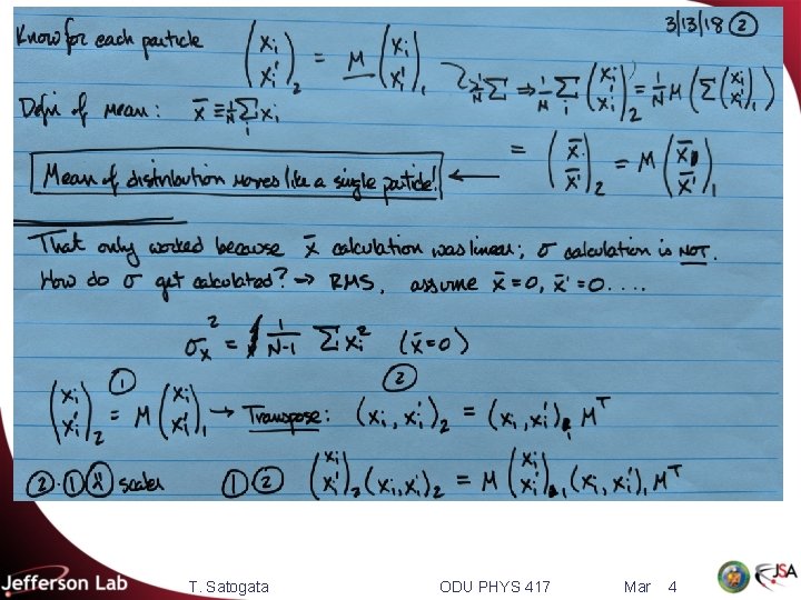 Introduction to Accelerator Physics Spring 2018 Observables and