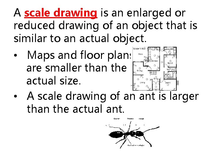 A scale drawing is an enlarged or reduced