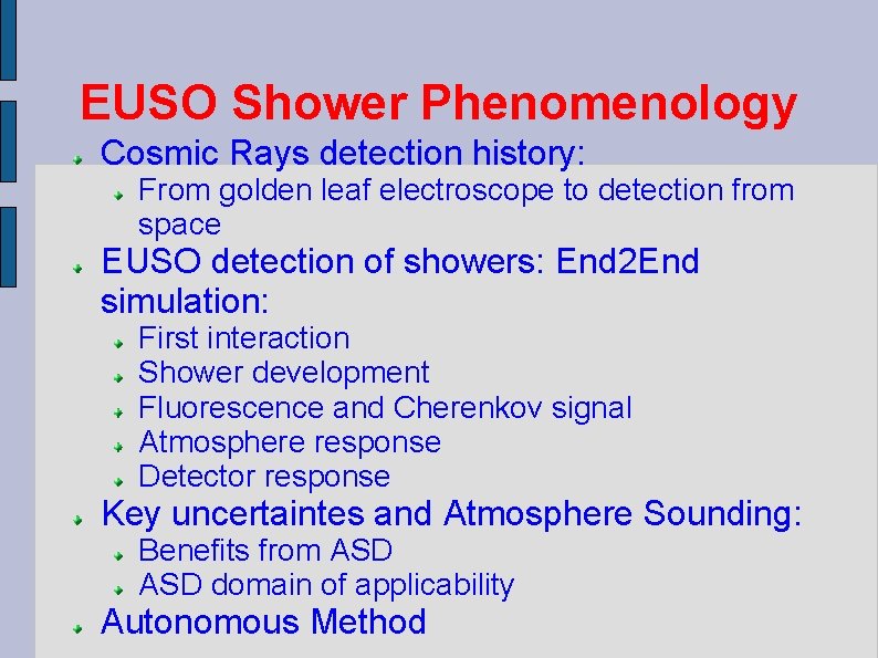 EUSO Shower Phenomenology Cosmic Rays detection history From
