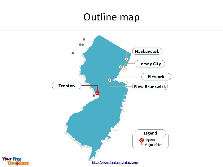 Outline map Hackensack Jersey City Newark Trenton New
