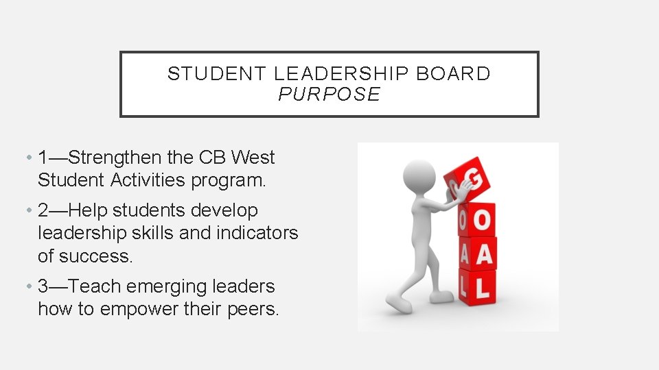 STUDENT LEADERSHIP BOARD Workshop 11 10 17 Topic