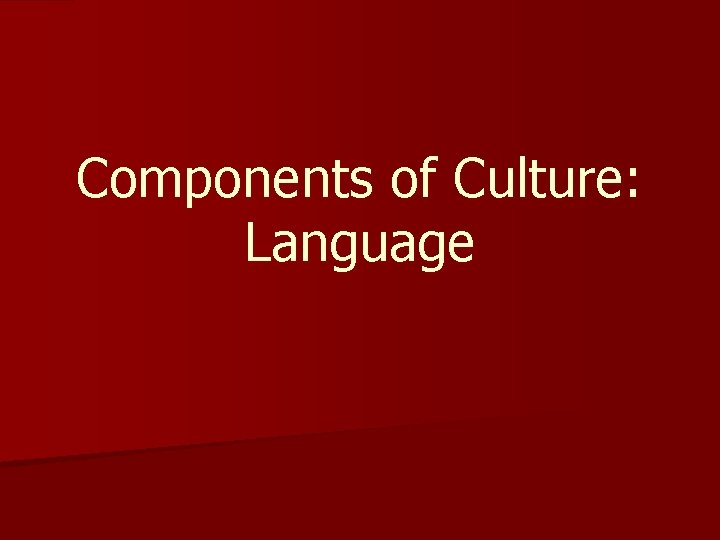 Components of Culture Language Language Defined A set