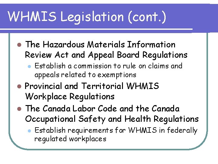 WHMIS The Workplace Hazardous Materials Information System AEE