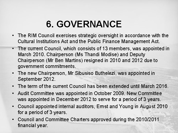 ROBBEN ISLAND MUSEUM PRESENTATION TO THE PORTFOLIO COMMITTEE