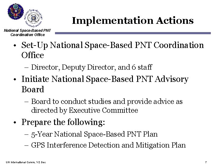 National SpaceBased PNT Coordination Office Global Positioning System
