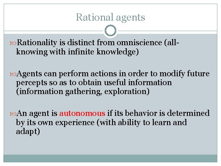 Intelligent Agents CHAPTER 2 Outline Agents and environments