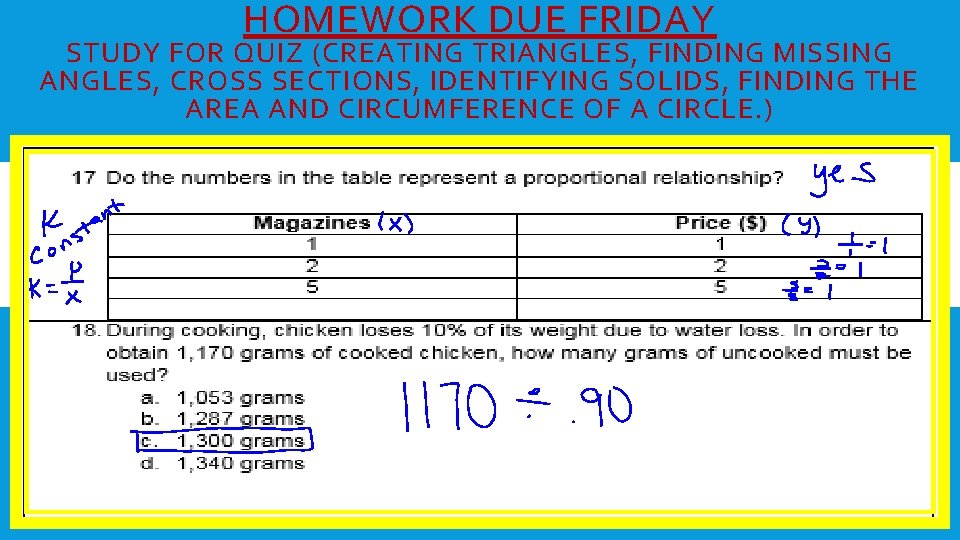 HOMEWORK DUE FRIDAY STUDY FOR QUIZ CREATING TRIANGLES