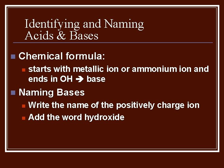 Chemical Reactions Acids and Bases Common Acids and