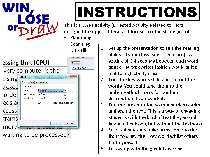 INSTRUCTIONS This is a DART activity Directed Activity