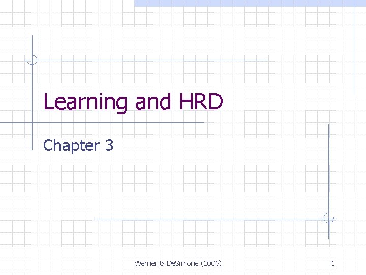 Learning and HRD Chapter 3 Werner De Simone