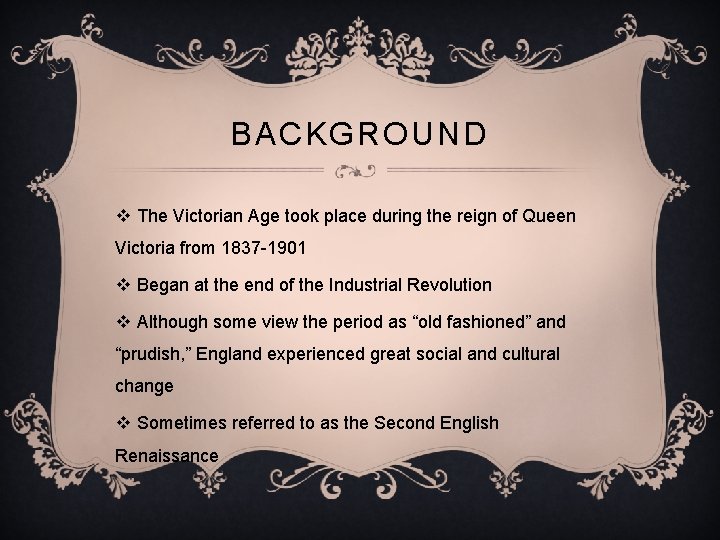 VICTORIAN ENGLAND 1837 1901 BACKGROUND v The Victorian