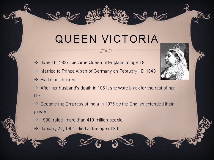 VICTORIAN ENGLAND 1837 1901 BACKGROUND v The Victorian