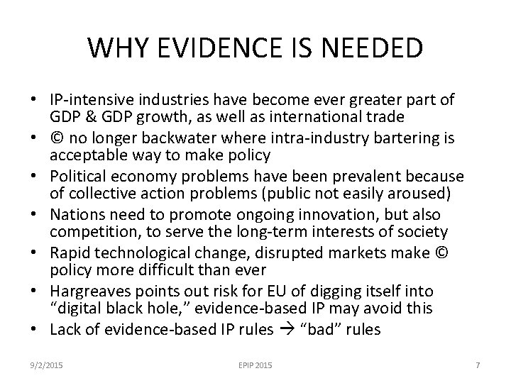 EVIDENCEBASED IP POLICYMAKING WHATS THAT Pamela Samuelson Berkeley