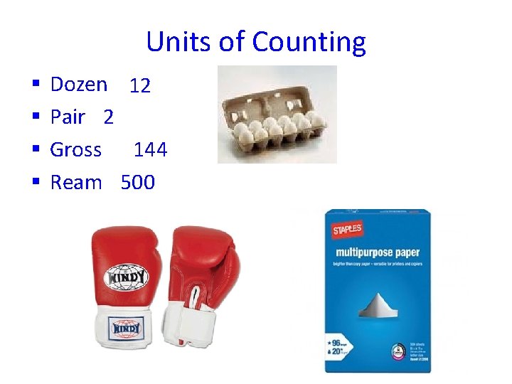 Units of Counting Dozen 12 Pair 2 Gross