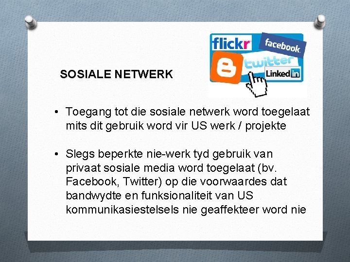 RIGLYNE VIR DIE GEBRUIK VAN REKENAAR TEGNOLOGIE EN