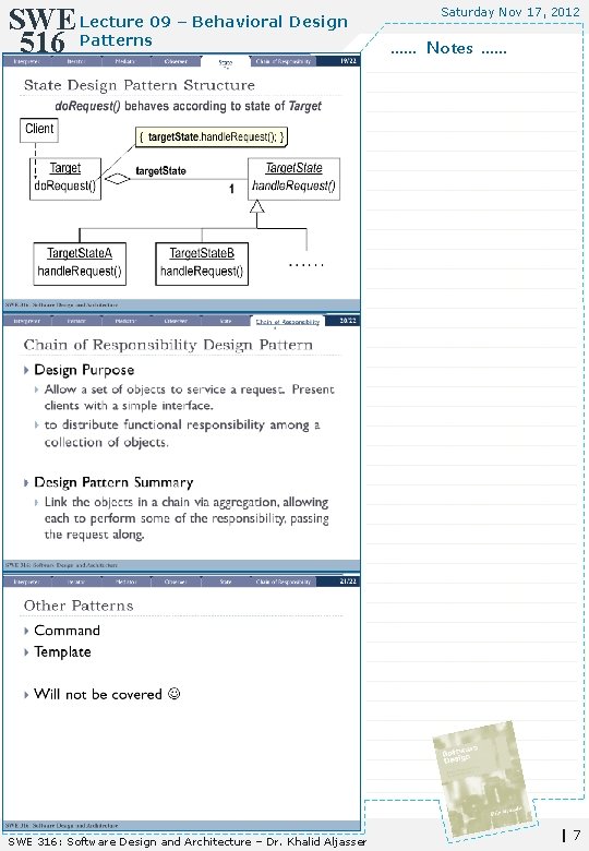 SWE Lecture 09 Behavioral Design 516 Patterns Saturday
