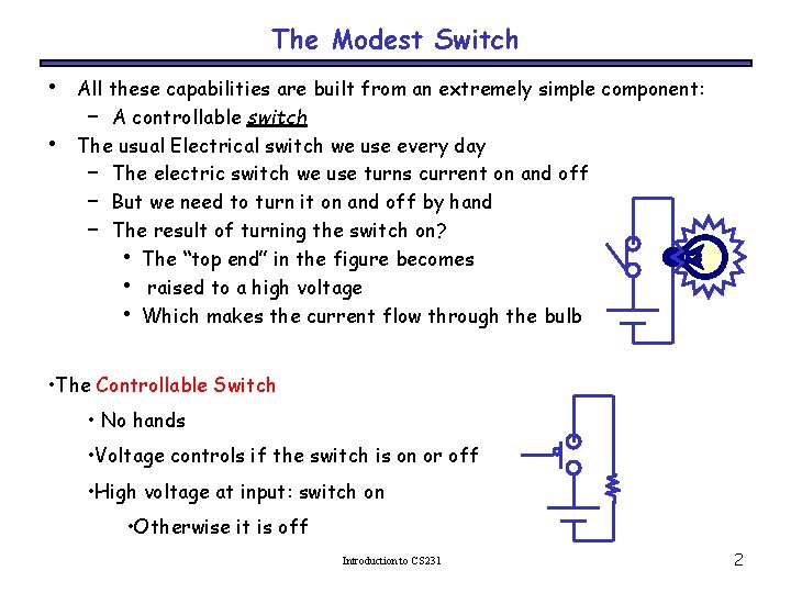 Controllable Switches modified from CS 231 slides University