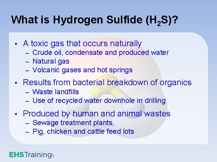 Hydrogen Sulfide H 2 S Training Training Objectives