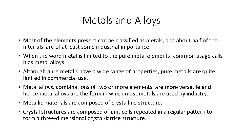 EME 201 Materials Science INTRODUCTION Classification of Materials