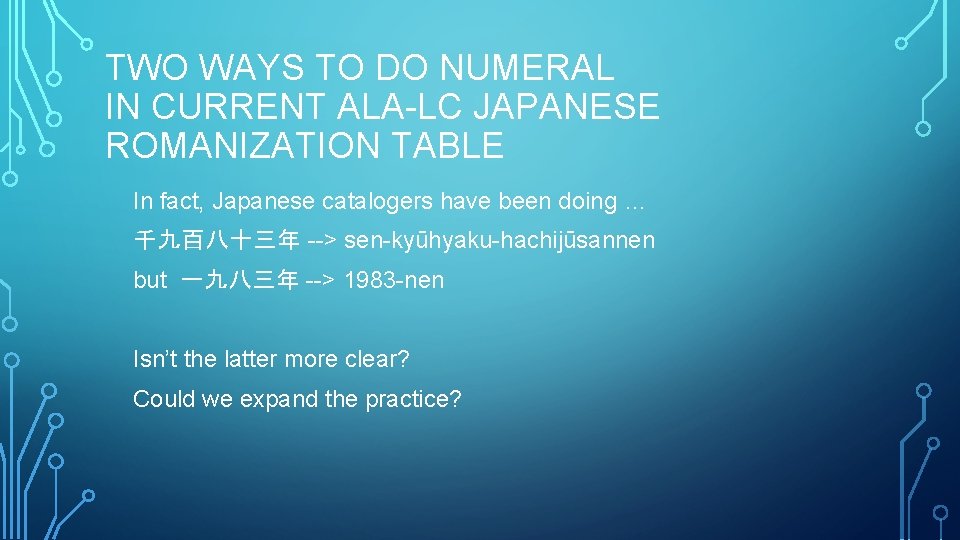 EAST ASIA NUMERALS NEW PROPOSAL FOR ALALC JAPANESE