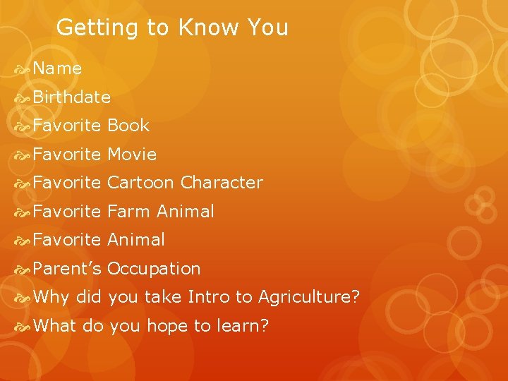 Getting to Know You Name Birthdate Favorite Book