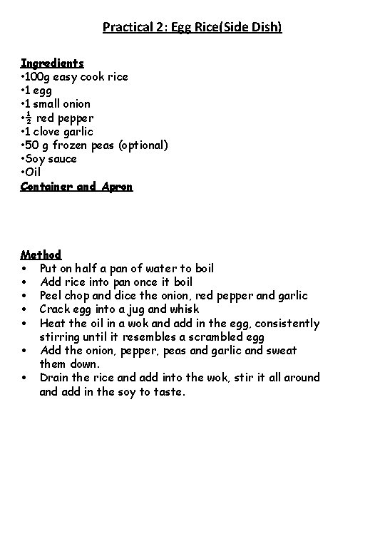 Year 9 Food Technology Recipe Booklet Mains Sides