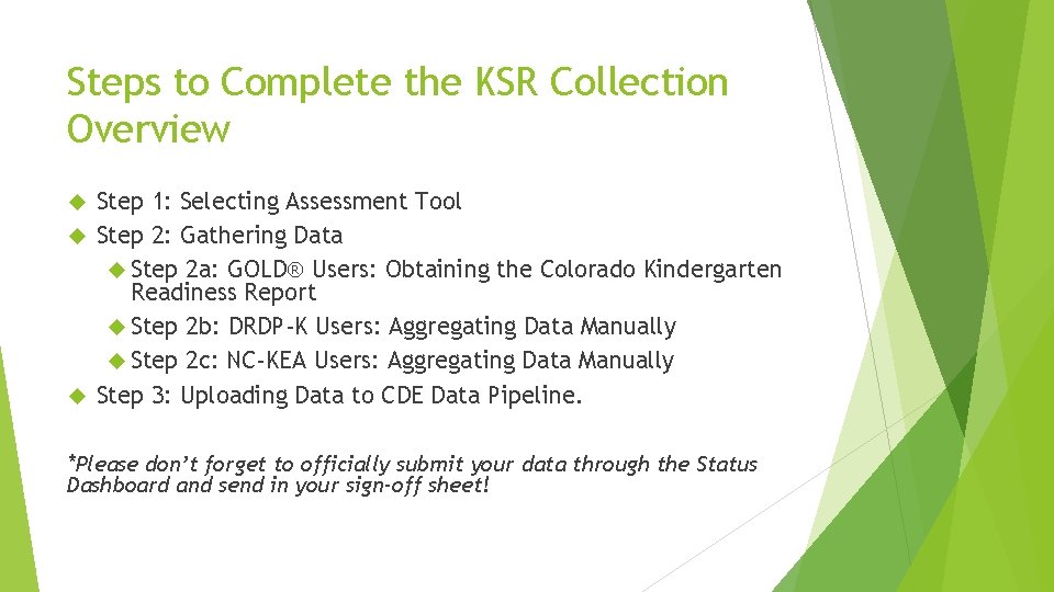 Steps to Complete the KSR Collection Steps to