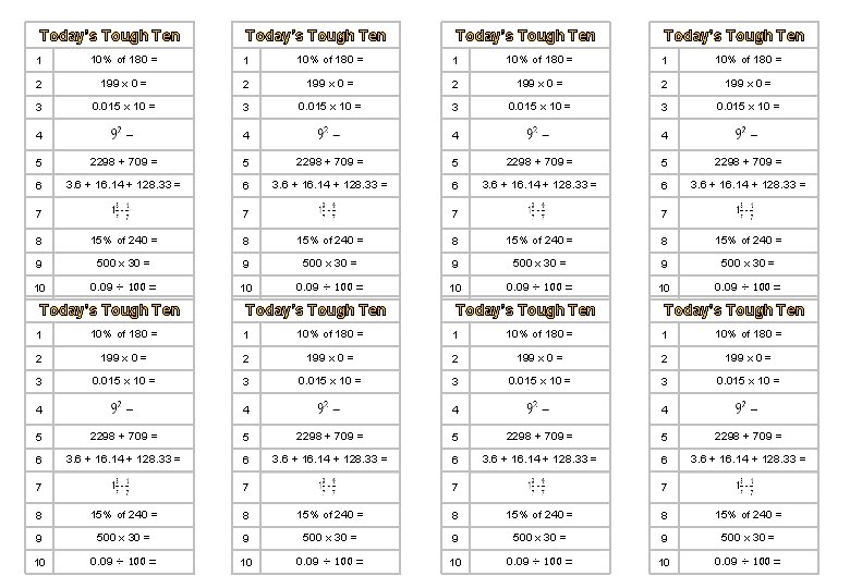 The Tough Ten Sample Vocabulary Ninjas Whole School