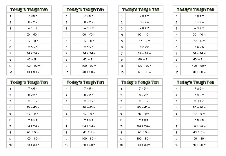 The Tough Ten Sample Vocabulary Ninjas Whole School