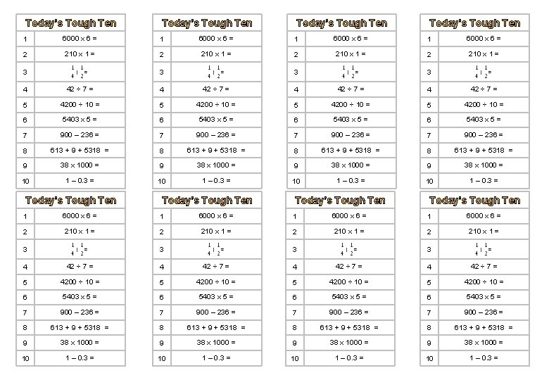 The Tough Ten Sample Vocabulary Ninjas Whole School