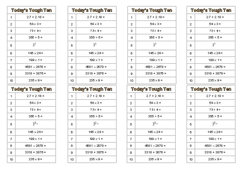 The Tough Ten Sample Vocabulary Ninjas Whole School