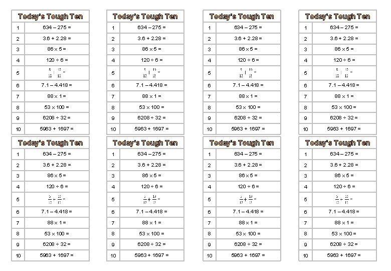 The Tough Ten Sample Vocabulary Ninjas Whole School