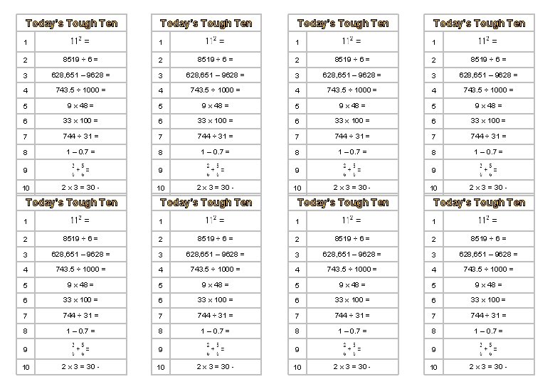 The Tough Ten Sample Vocabulary Ninjas Whole School