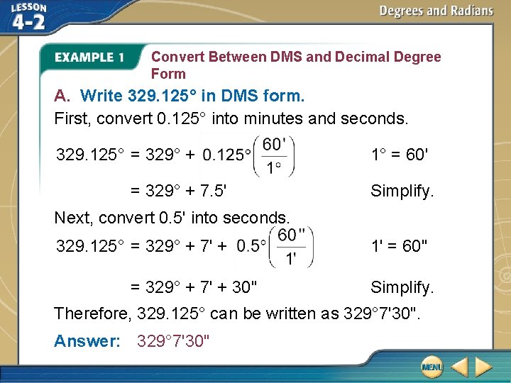 LESSON 4 2 Degrees and Radians FiveMinute Check