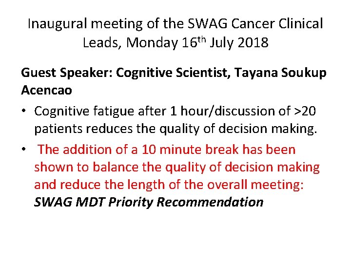 MultiDisciplinary Team Meeting Reforms Background During 2017 the