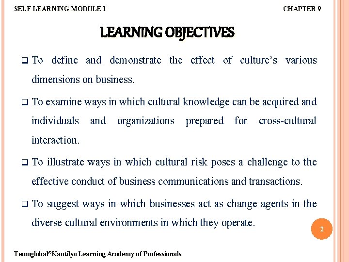 SELF LEARNING MODULE 1 CHAPTER 9 CROSSCULTURAL COMMUNICATION