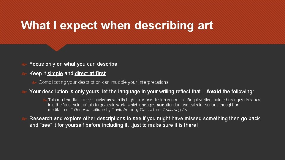 Writing Art Criticism Ch 3 Describing Art What