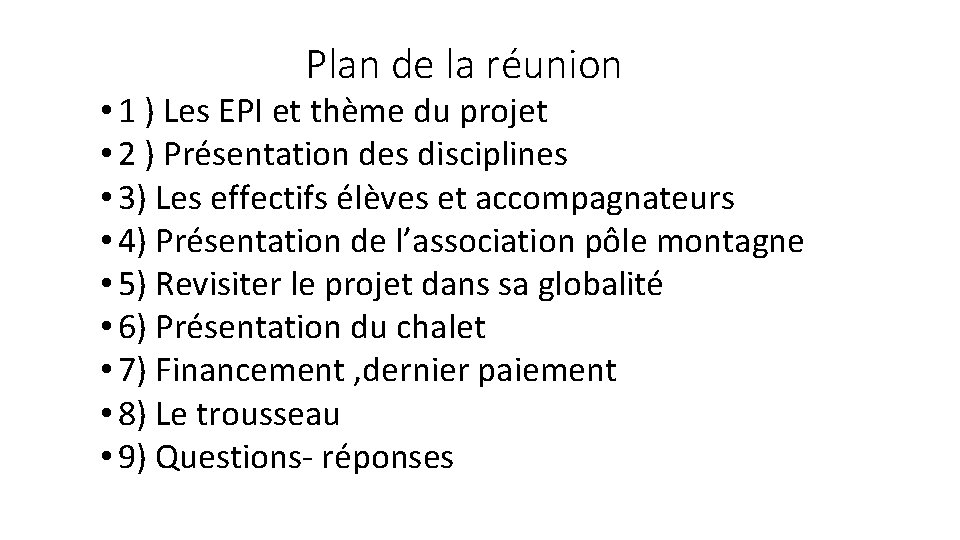 Plan de la runion 1 Les EPI et