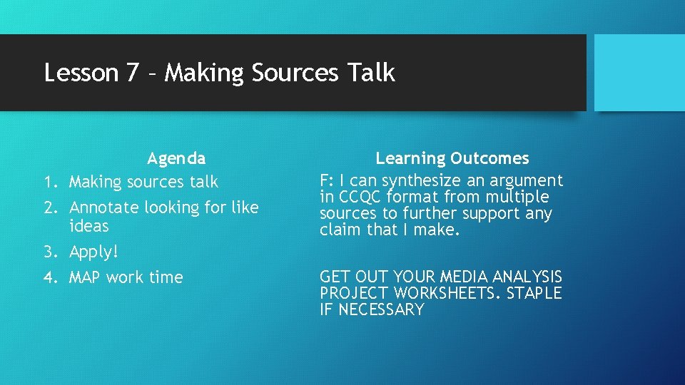 Lesson 7 Making Sources Talk 1 2 3