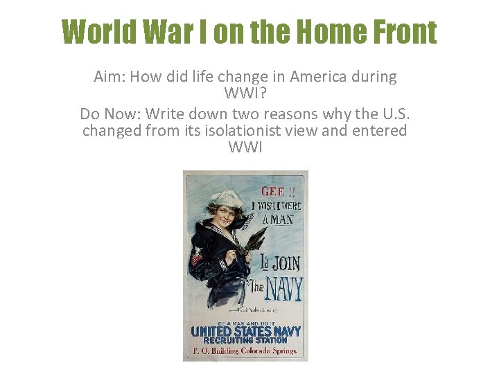 World War I on the Home Front Aim