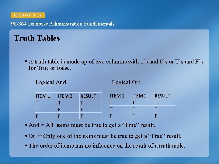LESSON 3 1 a 98 364 Database Administration