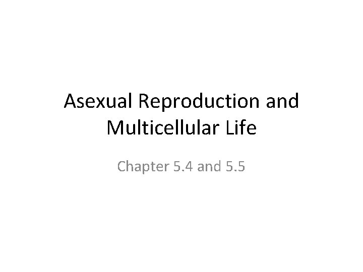 Asexual Reproduction and Multicellular Life Chapter 5 4