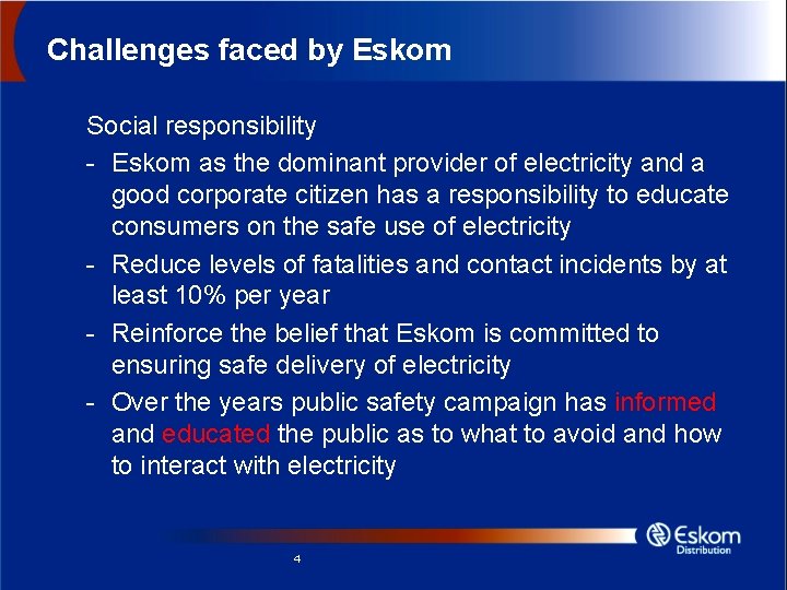 Safety challenges faced by Eskom the electricity utility