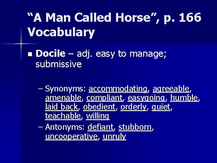 Vocabulary for A Man Called Horse and The