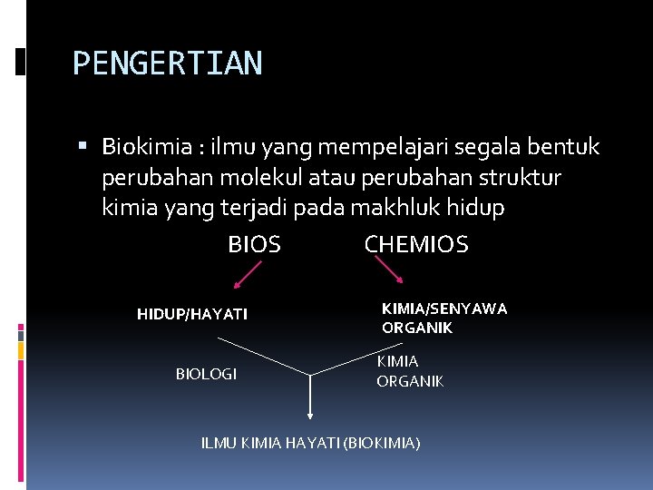 18 Maret 2015 PENGANTAR BIOKIMIA PENGERTIAN Biokimia ilmu