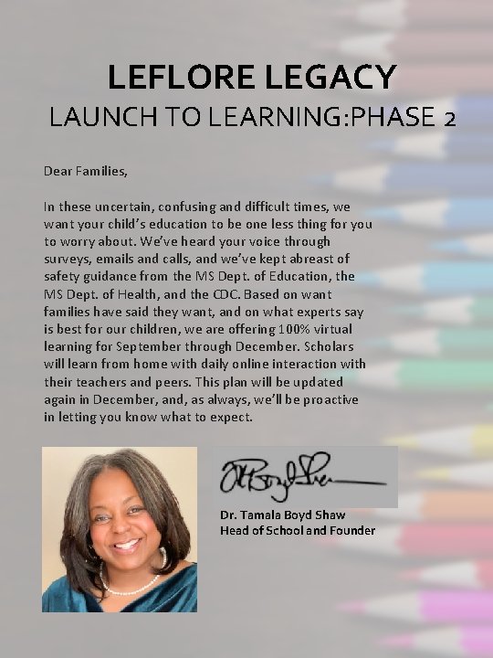 LAUNCH TO LEARNING Phase 2 September December 2020