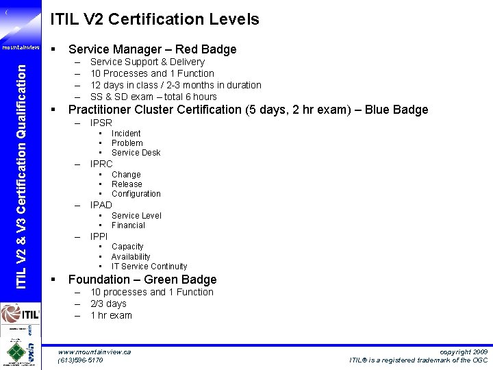 ITIL V 2 V 3 Certification Qualification mountainview