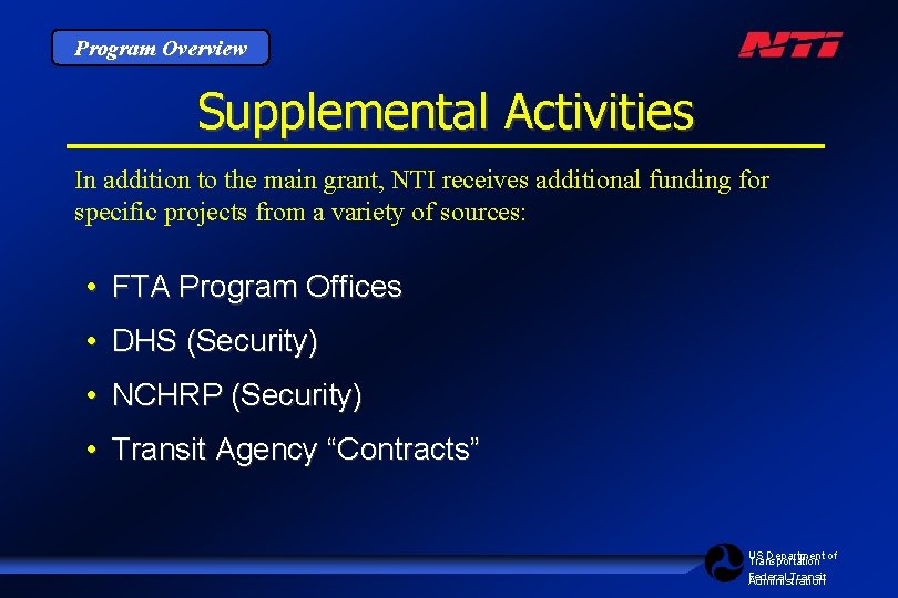 National Transit Institute Presentation to the Technical Assistance