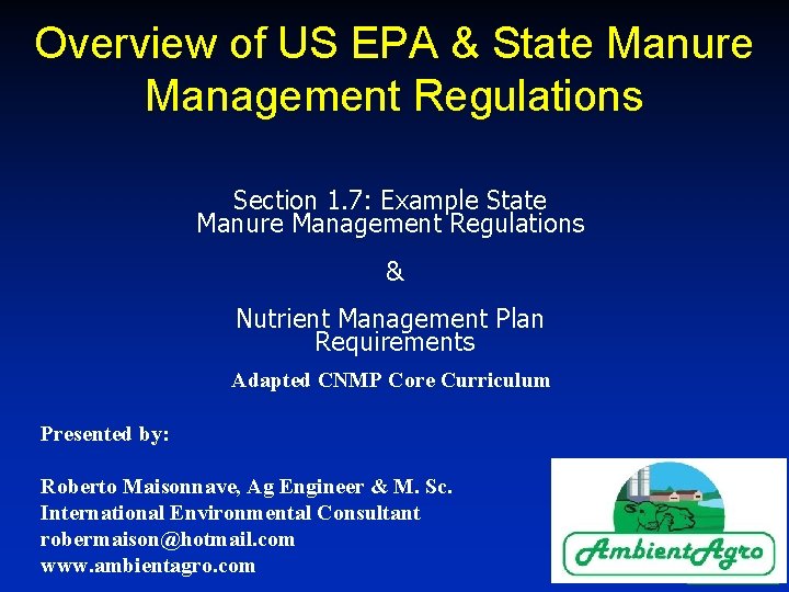 Overview of US EPA State Manure Management Regulations