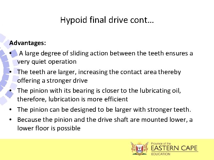 FINAL DRIVE NOTES BASIC FUNCTIONS CONSTRUCTION AND OPERATION